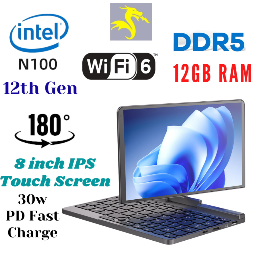 P8 Intel N100 8 inch Mini Laptop Gaming Laptop DDR5 12GB RAM 1TB NVME ...