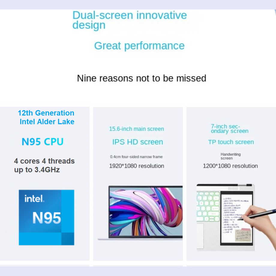 ORE DS7 Intel N95 15.6 inch Dual Screen Laptop Gaming Laptop DDR4 16GB ...