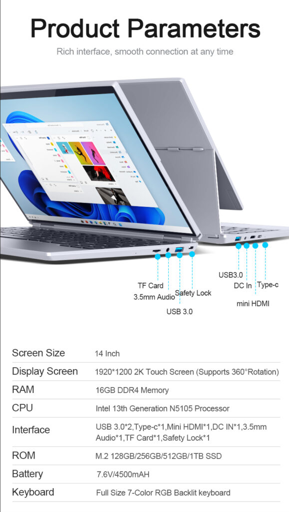 ORE TX1 Intel N5105 14 inch 4 in 1 Tablet Laptop Gaming Laptop DDR4 ...